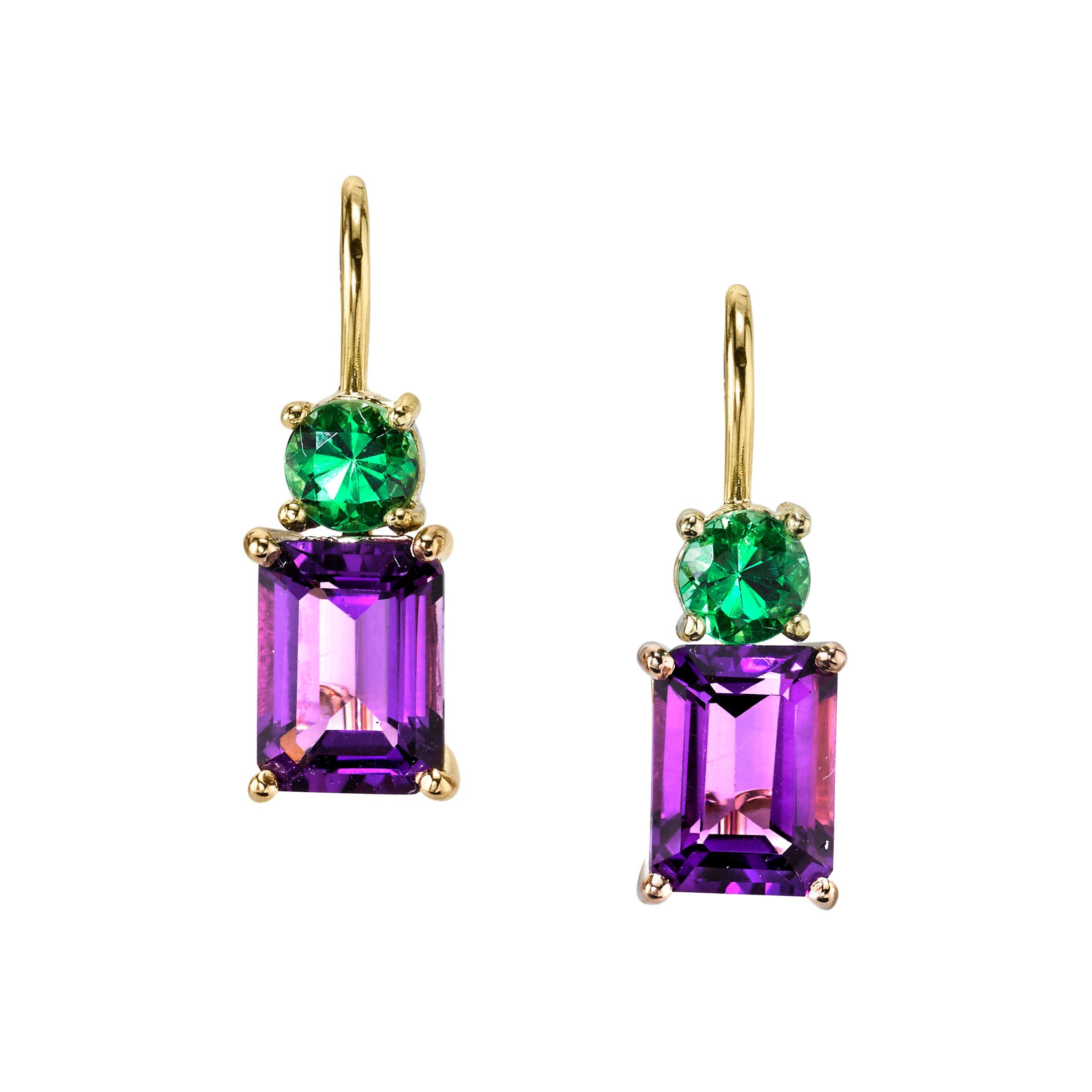 Emerald Cut Amethyst with Round Tsavorite 18 Karat Rose Yellow Gold ...