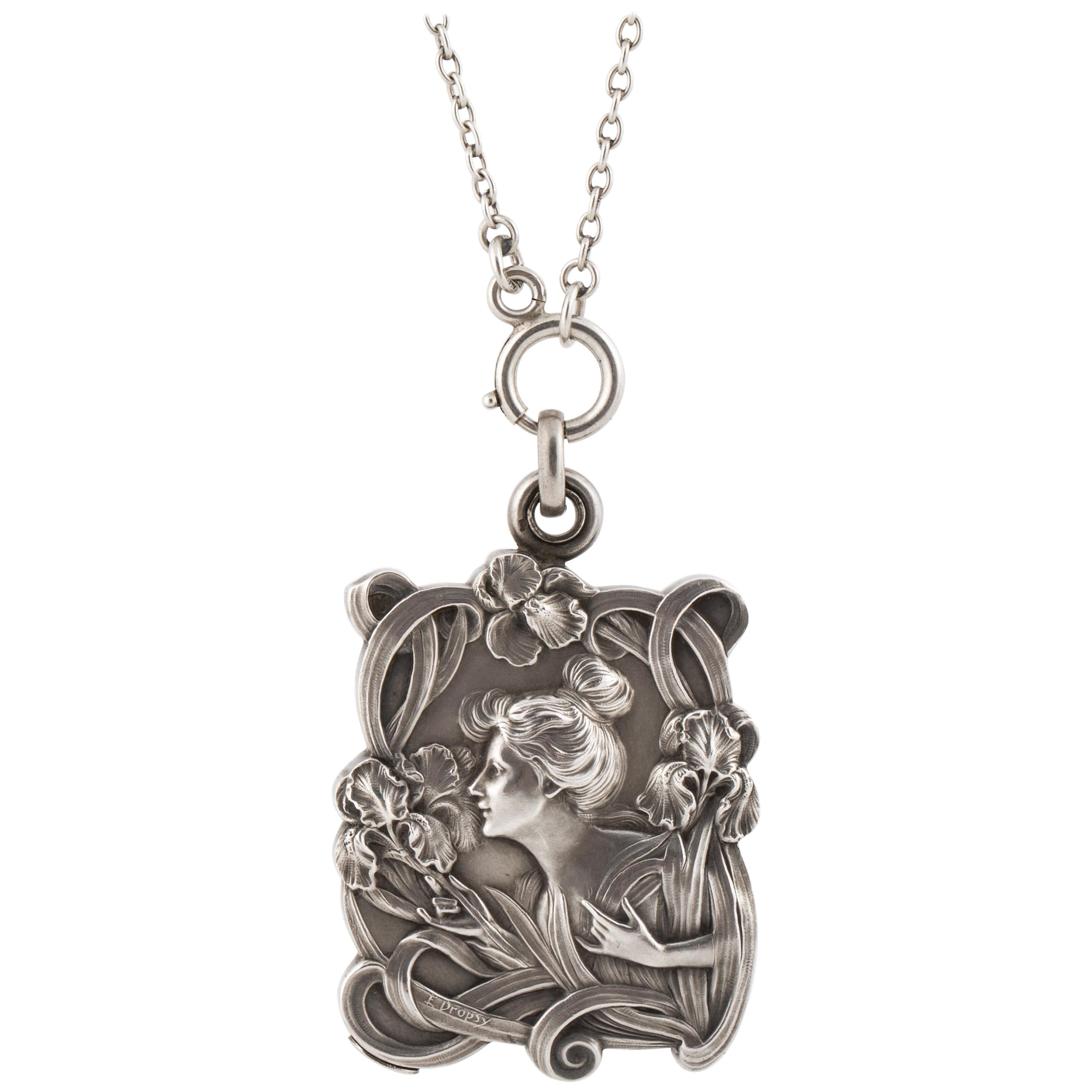 Art Nouveau French Silver Locket Mirror at 1stDibs