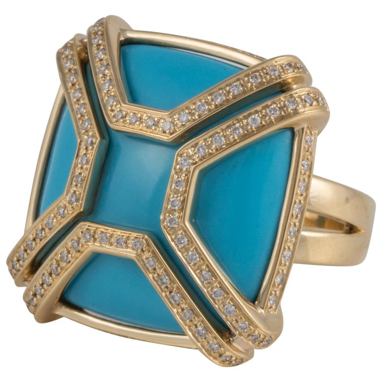 Di Modolo Favola Turquoise and Diamond Ring in 18K Gold For Sale at ...