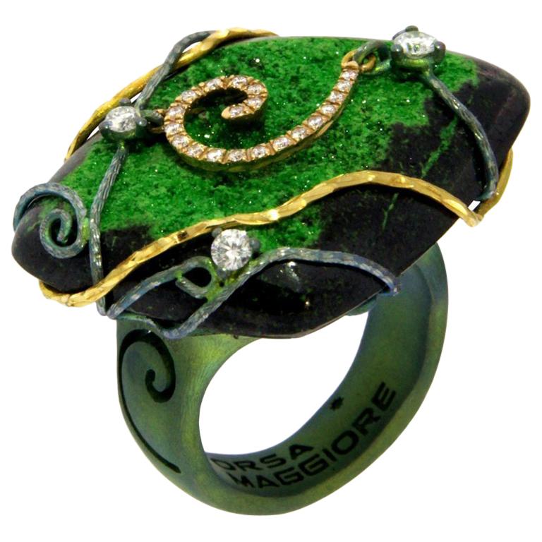 Orsa Maggiore Diamonds 18 Karat Gold Titanium Uvarovite Garnet Rings ...