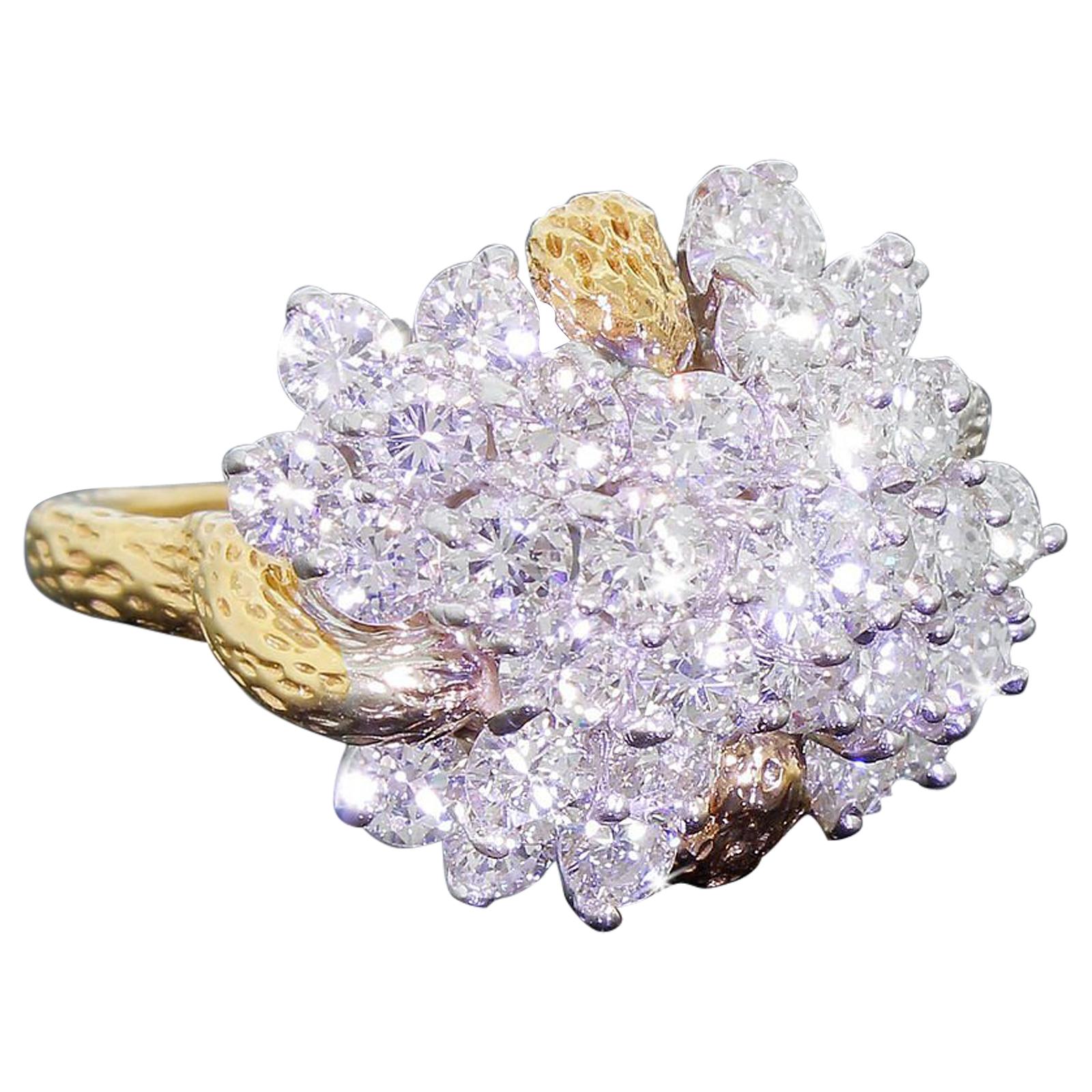 14 Karat Gold 3 Carat Diamond Cluster Cocktail Dinner Ring 5-Tier ...