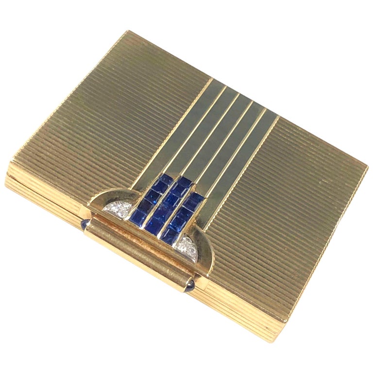 Cartier 1940s Art Deco Gold Diamond and Sapphire Compact at 1stDibs
