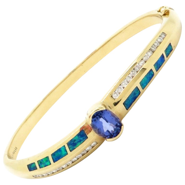 Estate Vintage 14 Karat Yellow Gold Tanzanite Opal And Diamond