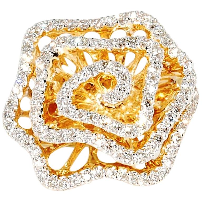 14 Karat Yellow Gold Flower Ring with 1.08 Carat of Diamonds For Sale ...