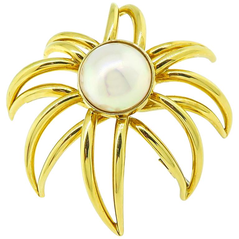 Tiffany and Co. Yellow Gold Pearl Fireworks Pin For Sale at 1stDibs