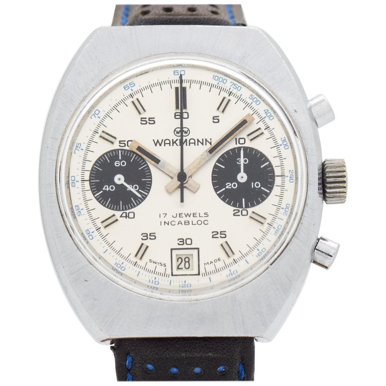 Vintage Wakmann Chronograph Stainless Steel Watch, 1970s For Sale at ...