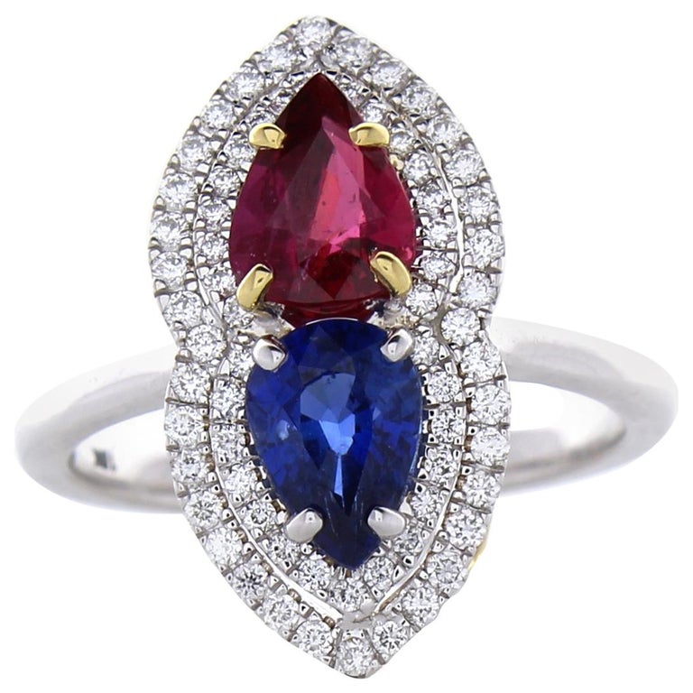 2.30 Carat Total Pear shaped Ruby and Blue Sapphire Diamond Cocktail ...