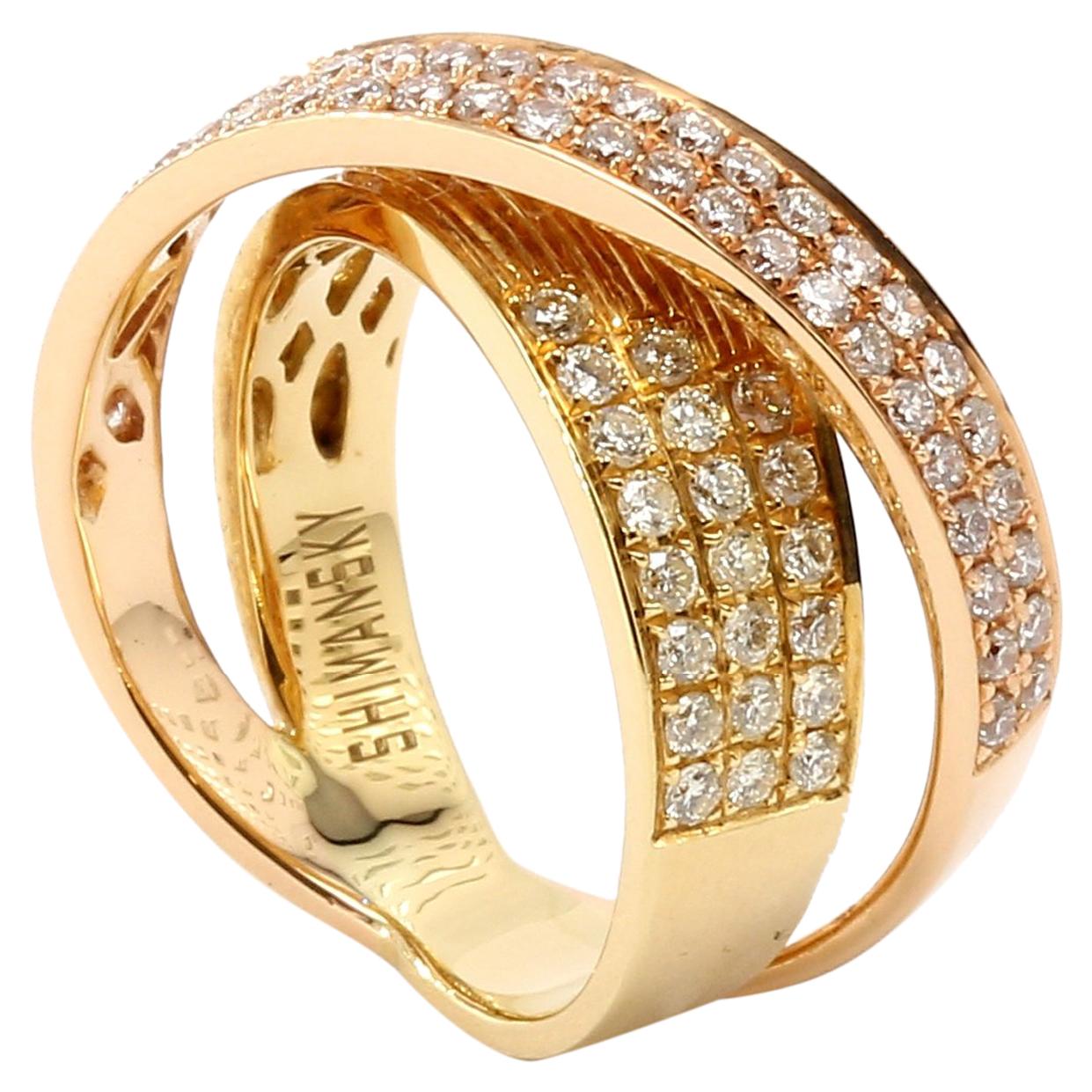 Classic 18 Karat Yellow and Rose Gold Diamond Overlap Dress Ring For ...