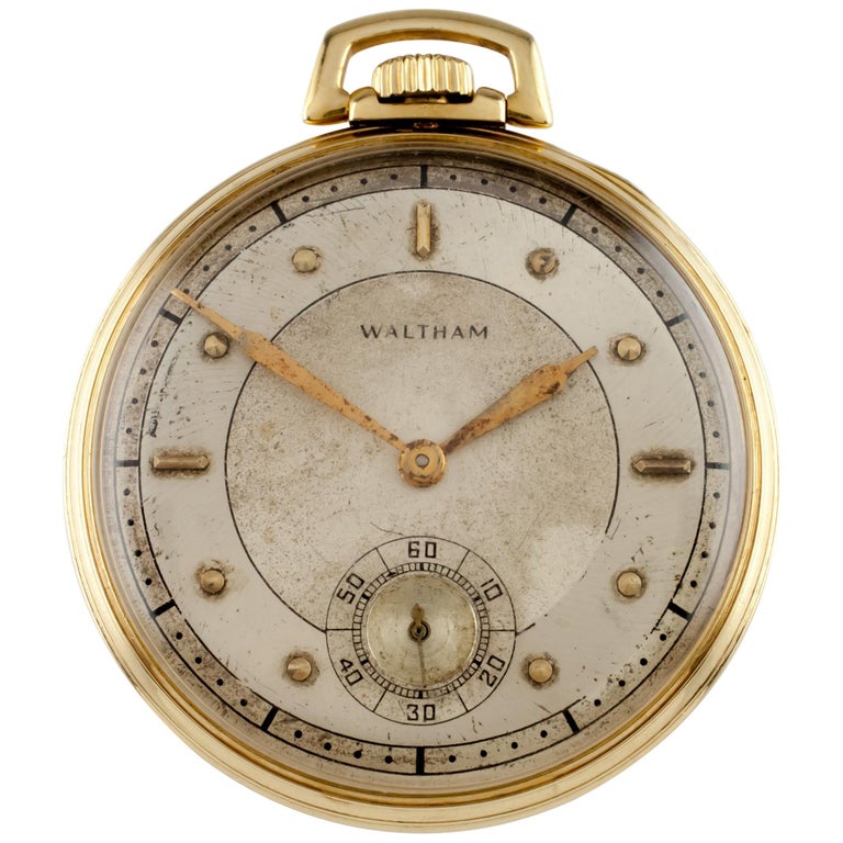 Waltham Colonial R Open Face 14 Karat Yellow Gold Vintage Pocket Watch For Sale at 1stDibs ...