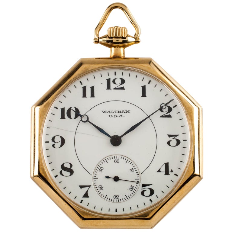 Waltham Octagon 14 Karat Gold Antique Open Face Pocket Watch Gr 235 12S ...
