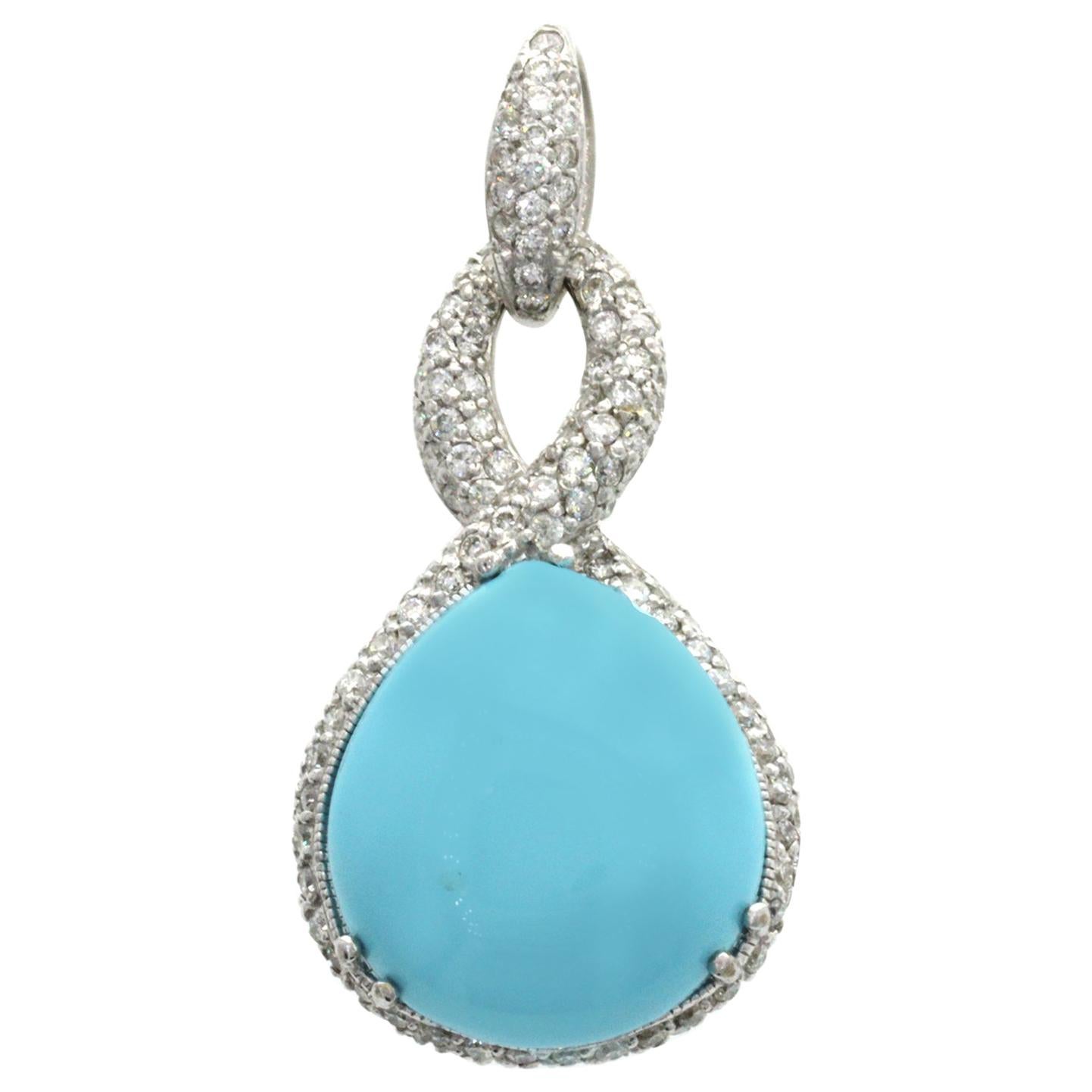 Turquoise 16 Carat Natural 1.34 Carat Diamond in 18 Karat Gold Pendant ...