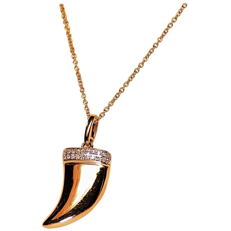 Diamond and 14 Karat Tooth Horn Design Pendant For Sale at 1stDibs
