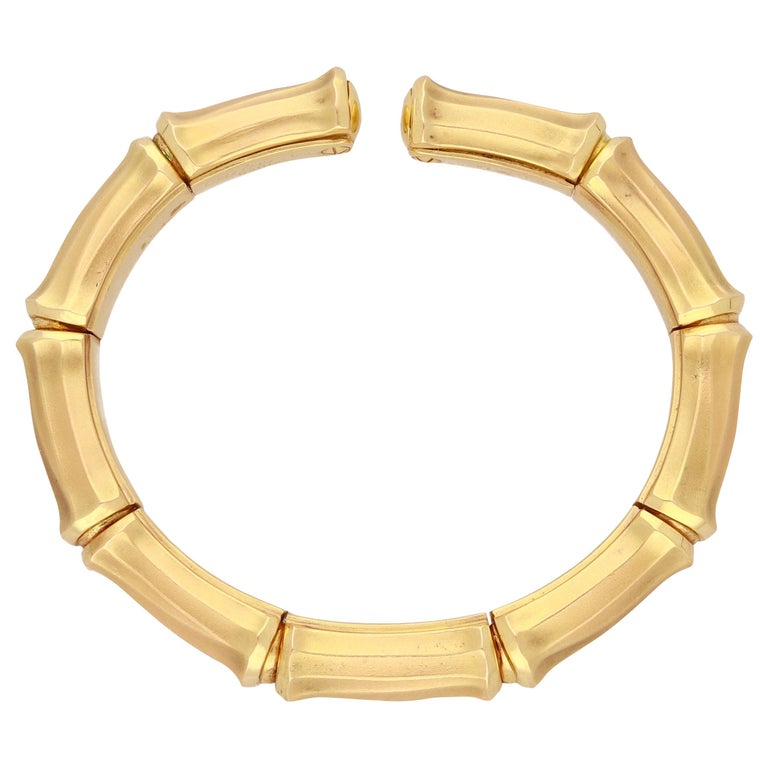 Cartier Yellow Gold Bamboo Cuff Bangle Bracelet at 1stDibs