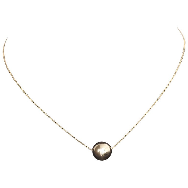 Single 14 Karat Yellow Gold Ball Necklace For Sale at 1stDibs