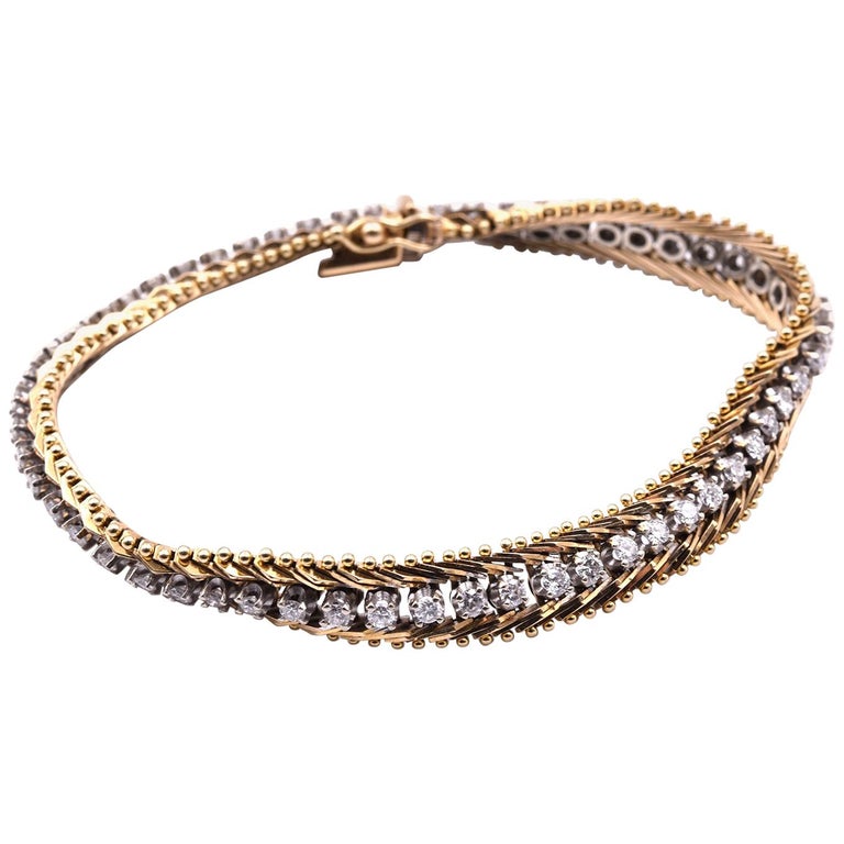 14 Karat Yellow Gold Diamond Tennis Bracelet For Sale At 1stdibs