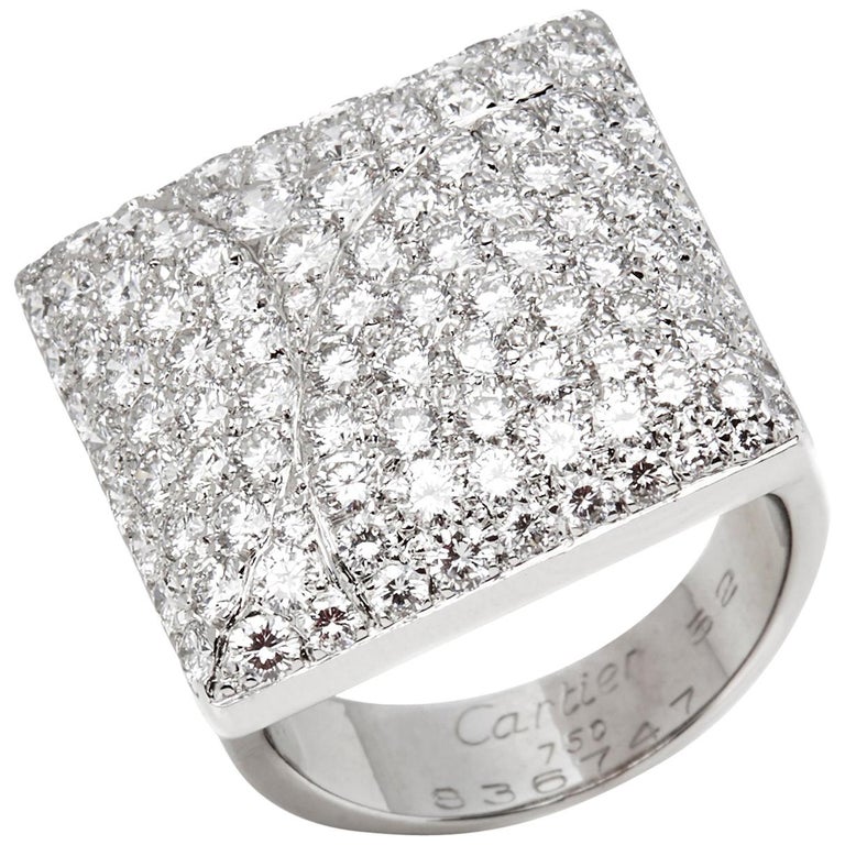 Cartier 18 Karat White Gold Round Cut Diamond Square Berlingot Cocktail ...