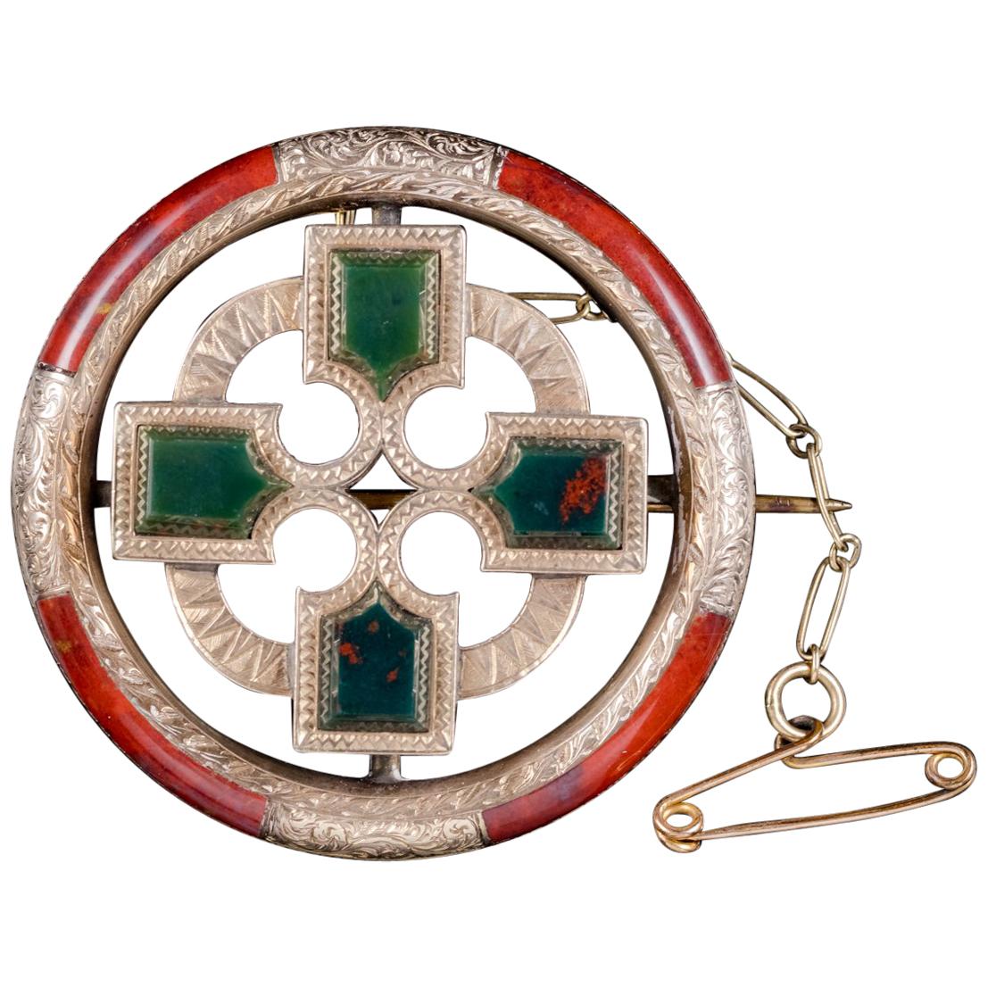 Antique Victorian Scottish 9 Carat Gold Agate Celtic Brooch, circa 1880 ...