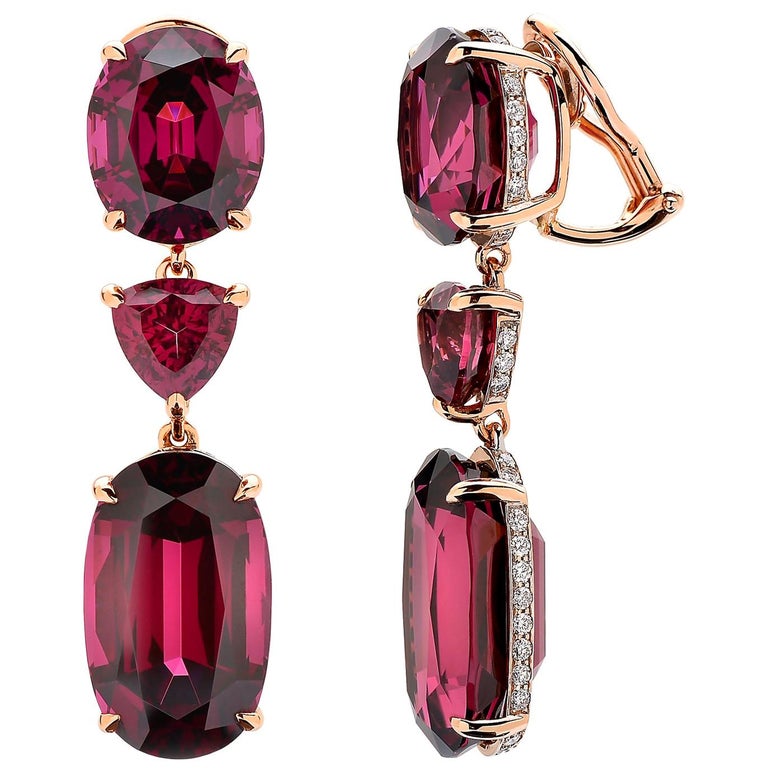 Paolo Costagli 18 Karat Rose Gold Rhodolite Garnet and Diamond Earrings ...