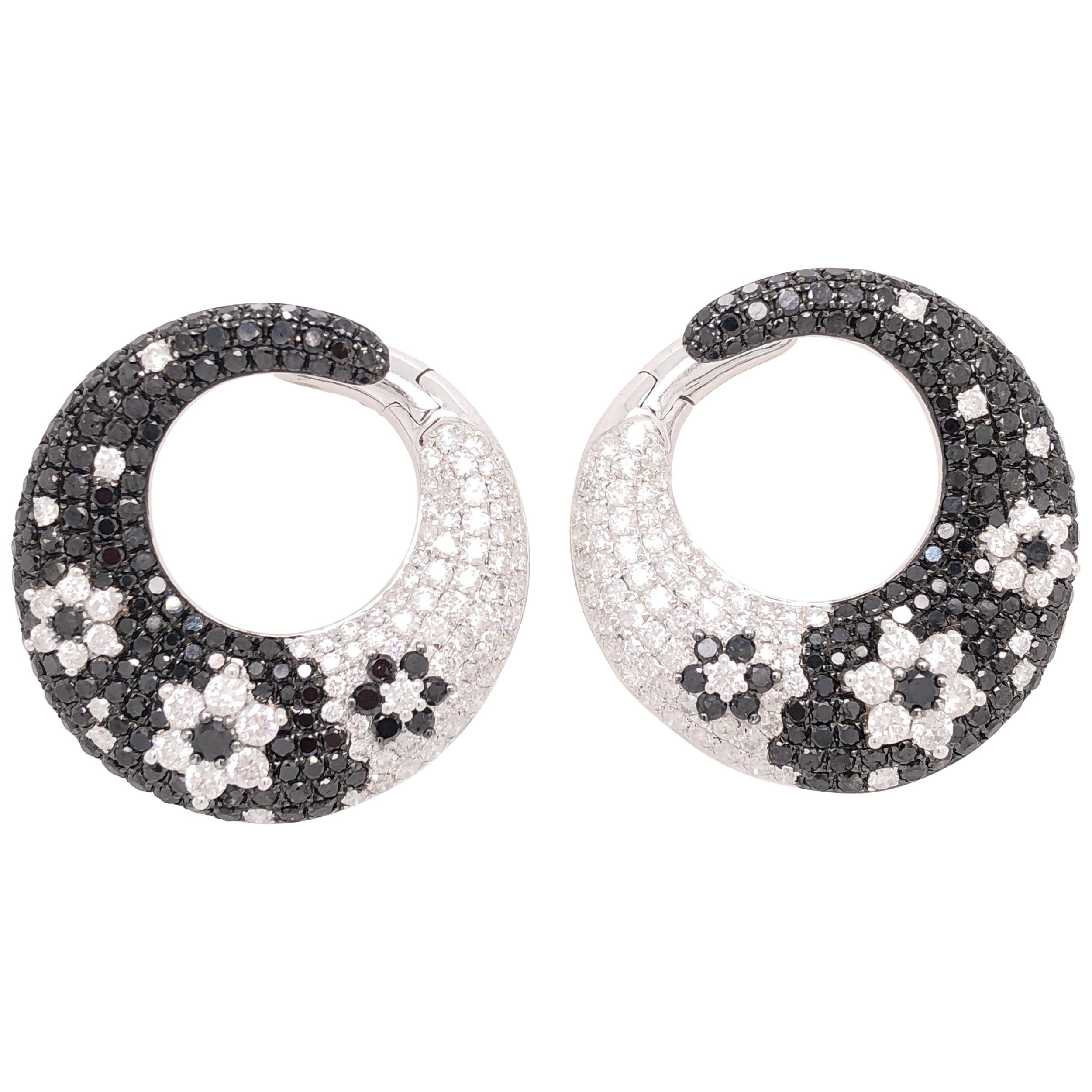 Ruchi New York Floral C Shape Black And White Diamond Earrings at ...