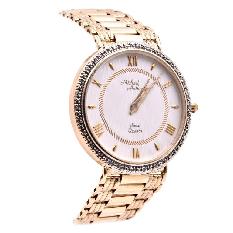 Michael Anthony 14 Karat Yellow Gold Diamond Bezel Watch at 1stDibs ...