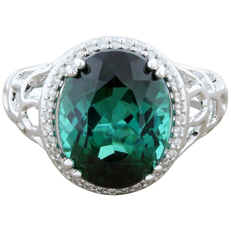 Indicolite Tourmaline Diamond Gold Ring at 1stDibs