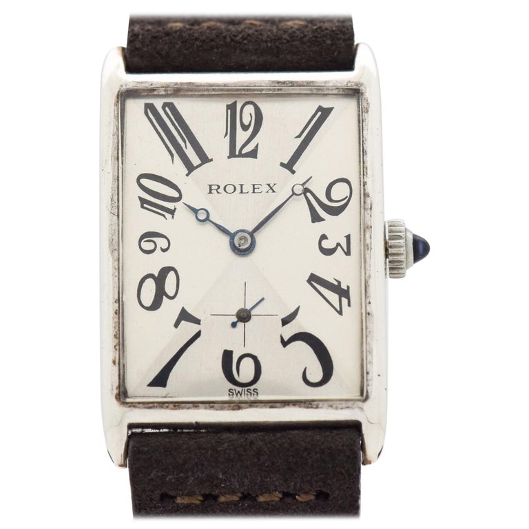 Vintage Rolex Rectangular-Shaped Sterling Silver Watch, 1930s at ...