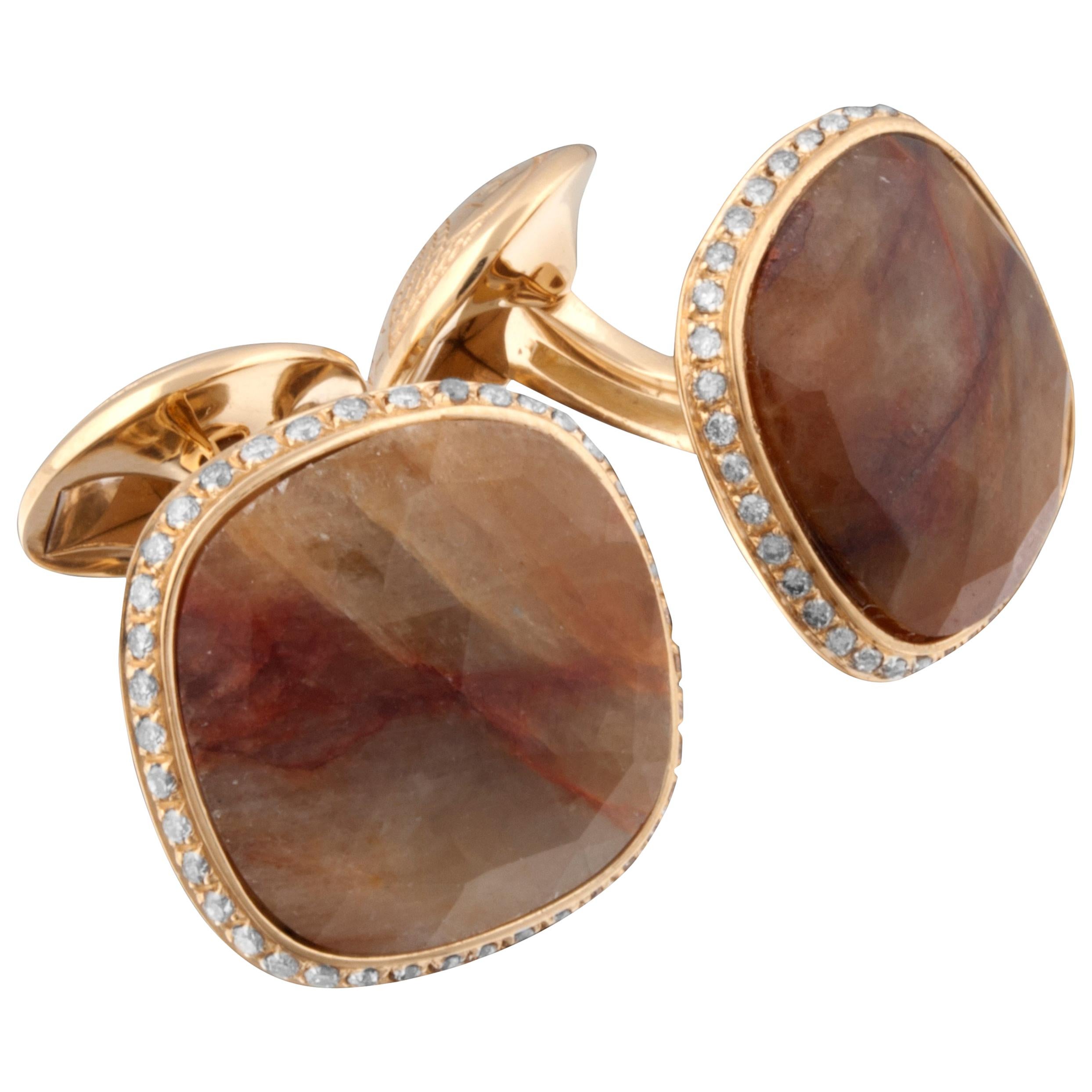 Tateossian Red Sapphire Champagne Diamond Cufflinks For Sale at 1stDibs