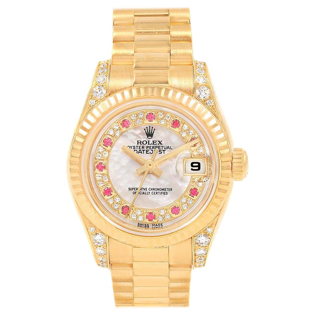 Rolex President Yellow Gold Myriad Diamond Ruby Dial Ladies Watch ...