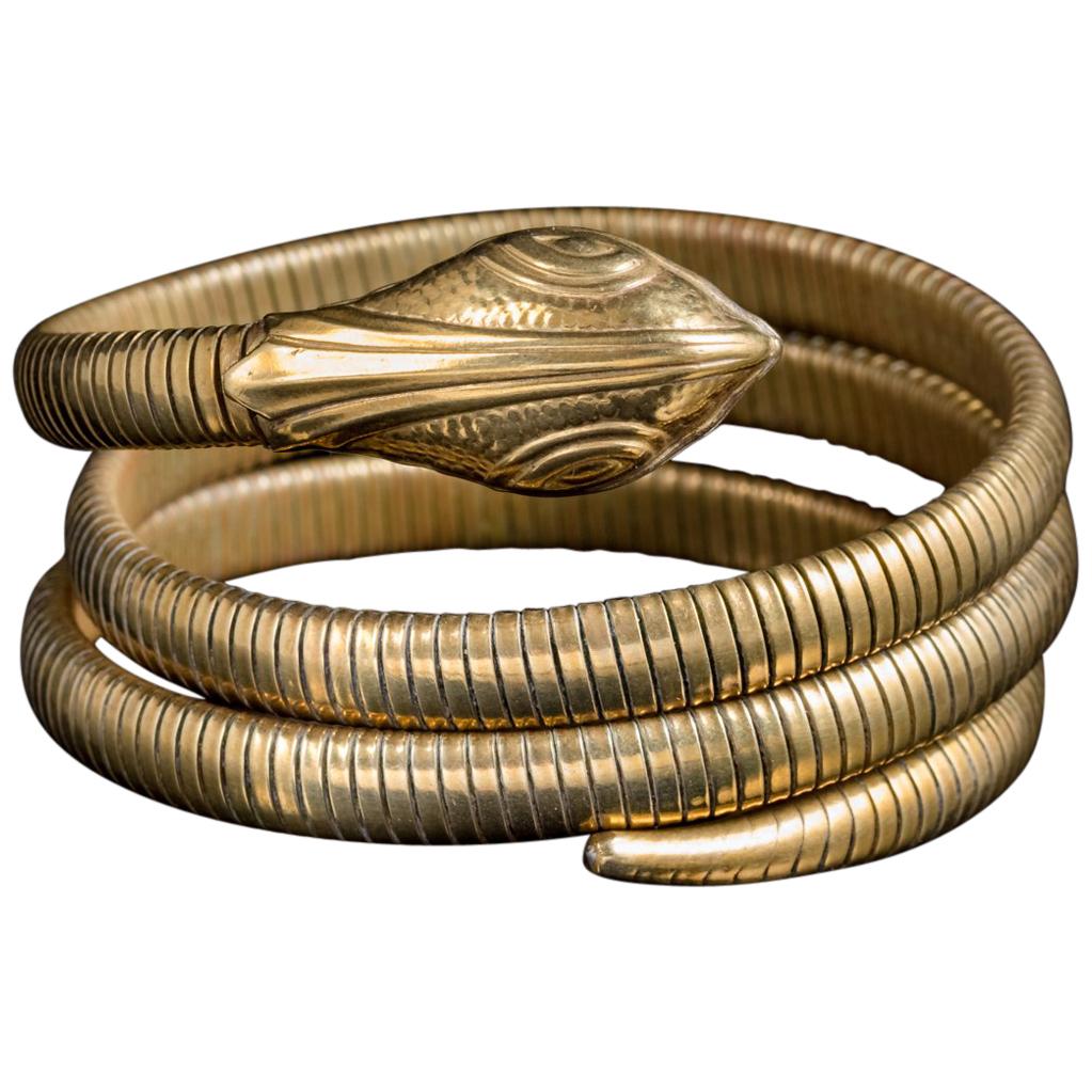 Antique Victorian Coiled Snake Bangle Gold Gilt, circa 1900 at 1stDibs