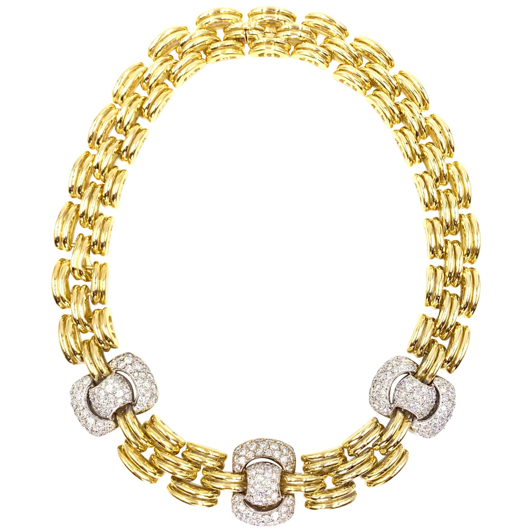 18 Karat Chunky Linked Collar Diamond Necklace For Sale at 1stDibs