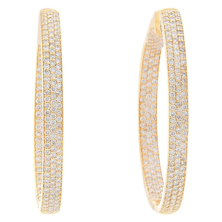18 Karat Yellow Gold Inside Out Pave Diamond Hoops For Sale at 1stDibs