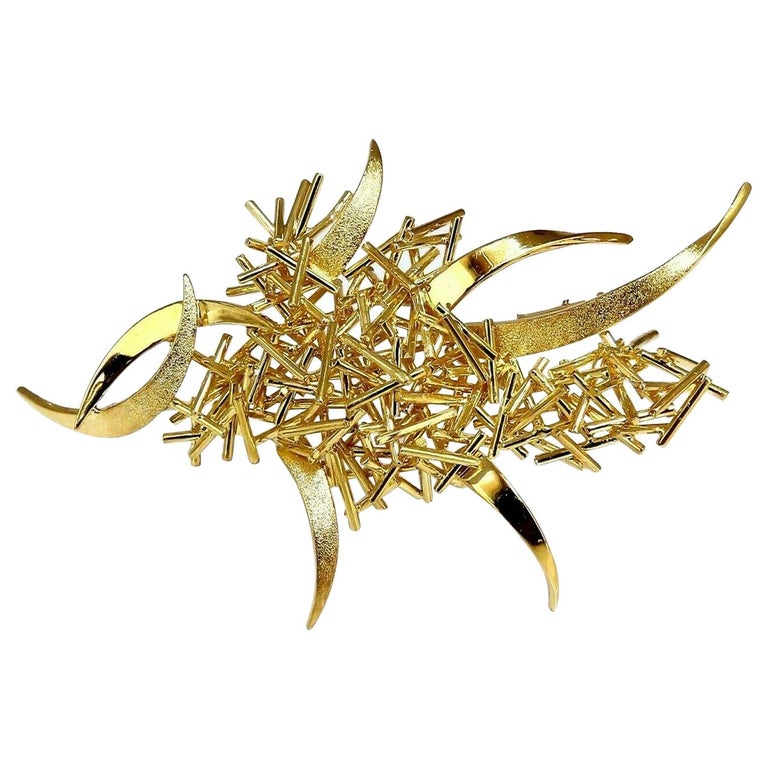 Modern Handmade Fused Gold Sticks Pin 18 Karat For Sale at 1stDibs