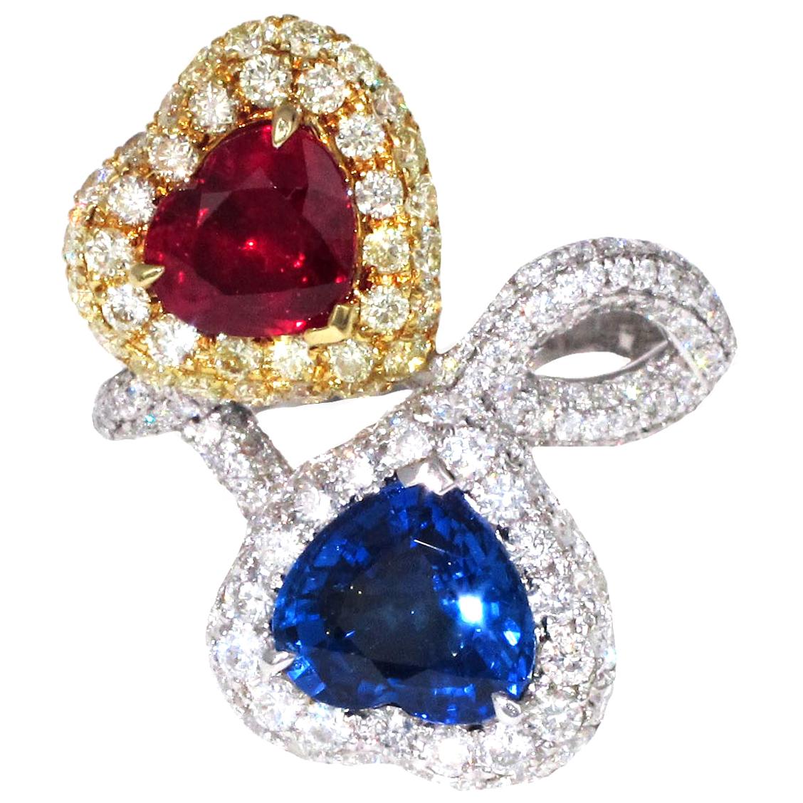 Exquisite Victorian Diamond Ruby Rare Heart Ring For Sale at 1stDibs