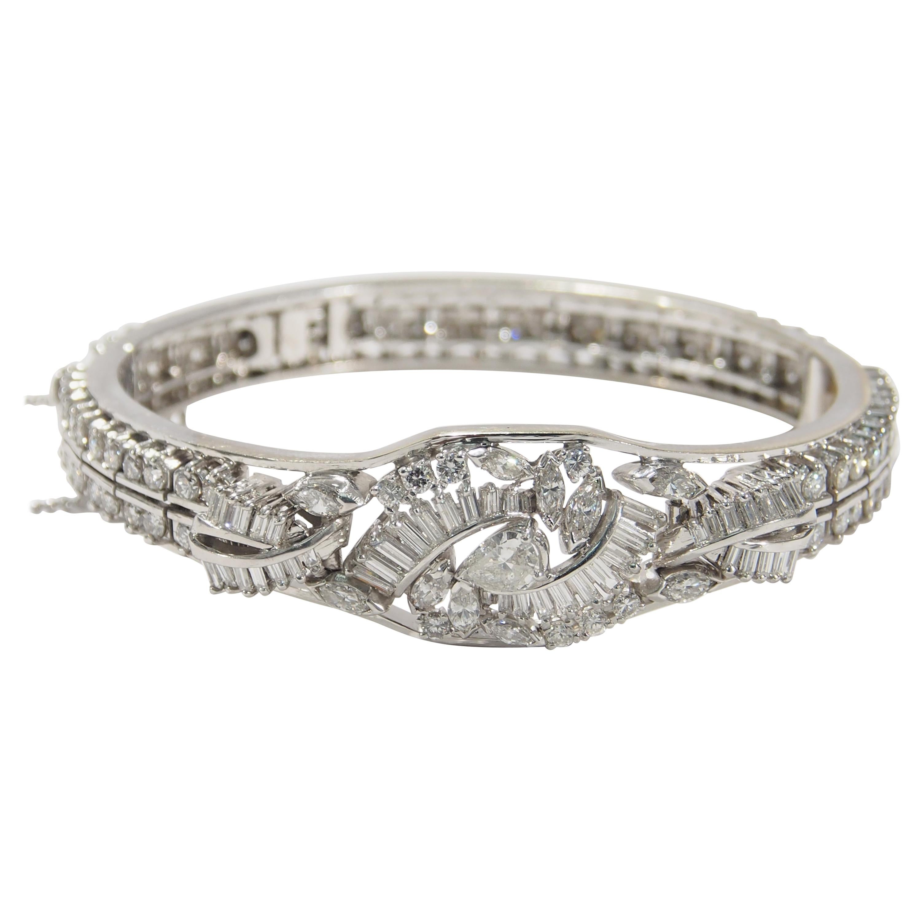 Platinum Diamond Bangle 8.40 Carat Flower Motif For Sale at 1stDibs ...