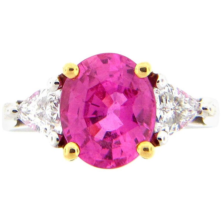 2.56 Carat Oval Hot Pink Sapphire and Diamond Platinum Cocktail Ring at ...