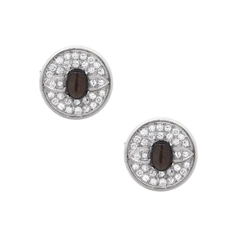 Round Diamond Hematite Gents Cufflinks For Sale at 1stDibs