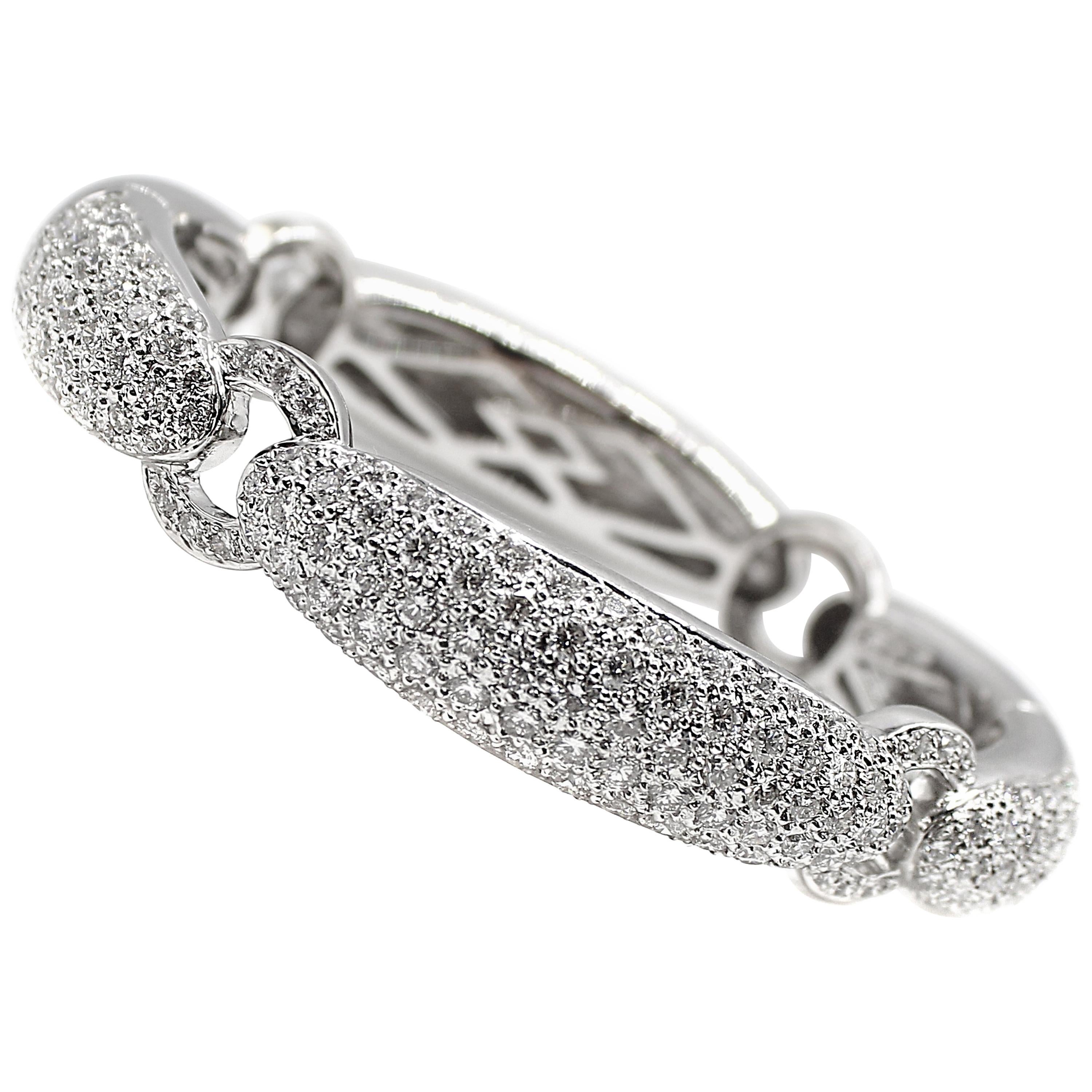 Rosette Diamond White Gold Bangle Bracelet For Sale at 1stDibs