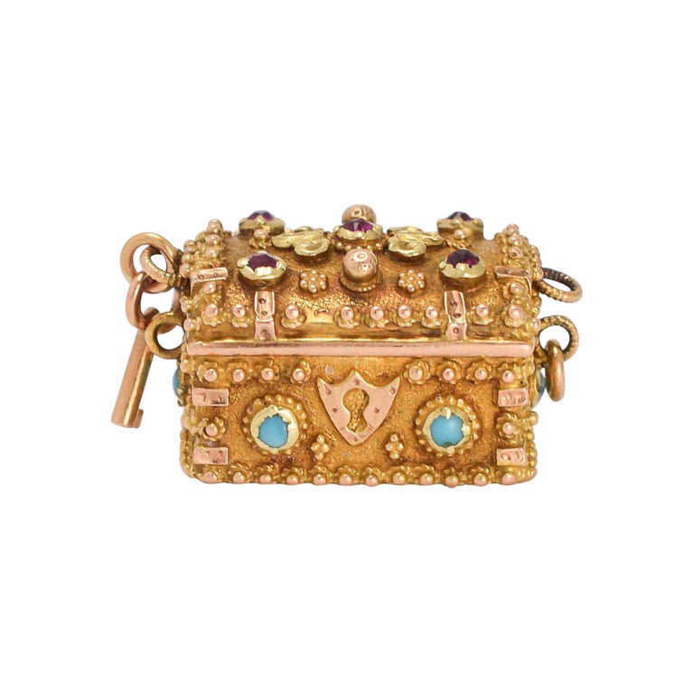 Georgian Regency Period Ruby Turquoise Treasure Chest Locket Charm at ...