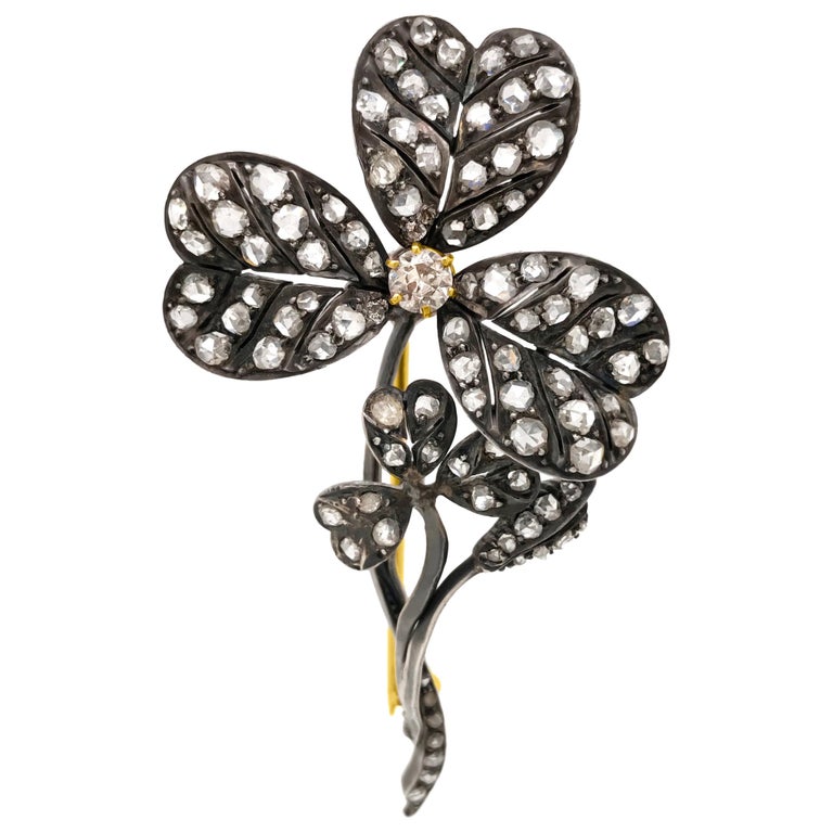 Antique Russian Clover Motif Diamond Brooch at 1stDibs