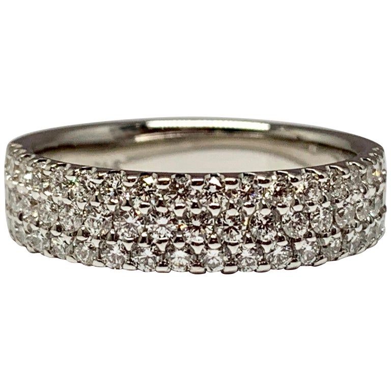 White Gold 0.84 Carat Diamond Triple Row Pavé Ring For Sale at 1stDibs