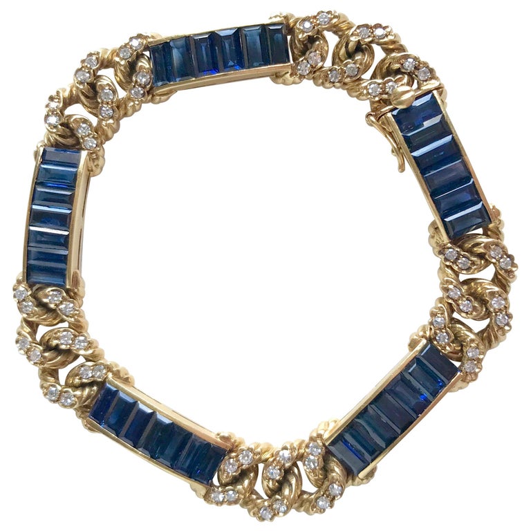 Fred 18 Carat Yellow Gold Bracelet, Sapphires and Diamonds For Sale at ...