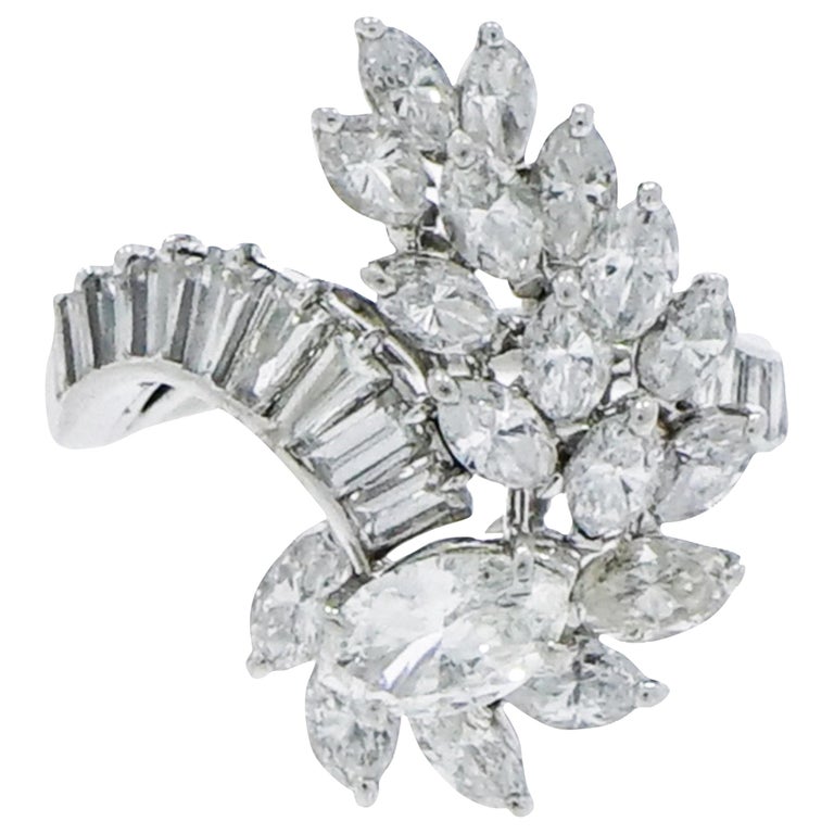 Platinum Waterfall Swirl Diamond Cocktail Ring at 1stDibs