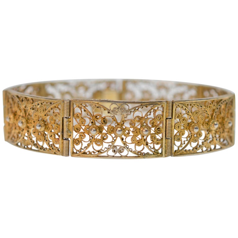 Vintage Sterling Silver Vermeil Filigree Link Bracelet at 1stDibs