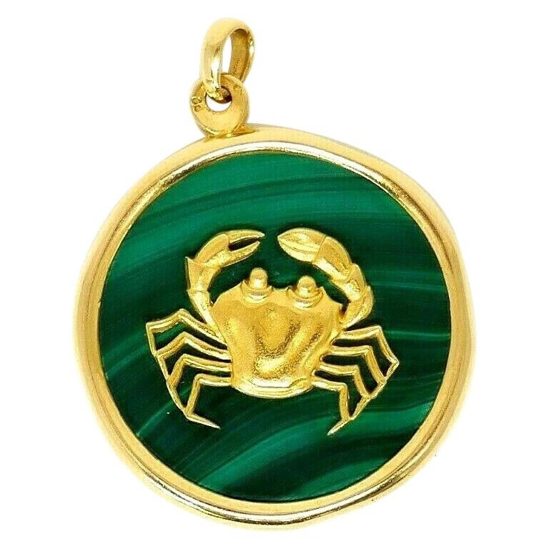 Van Cleef and Arpels Astrological Zodiac Cancer Malachite 18k Yellow Gold Pendant at 1stDibs