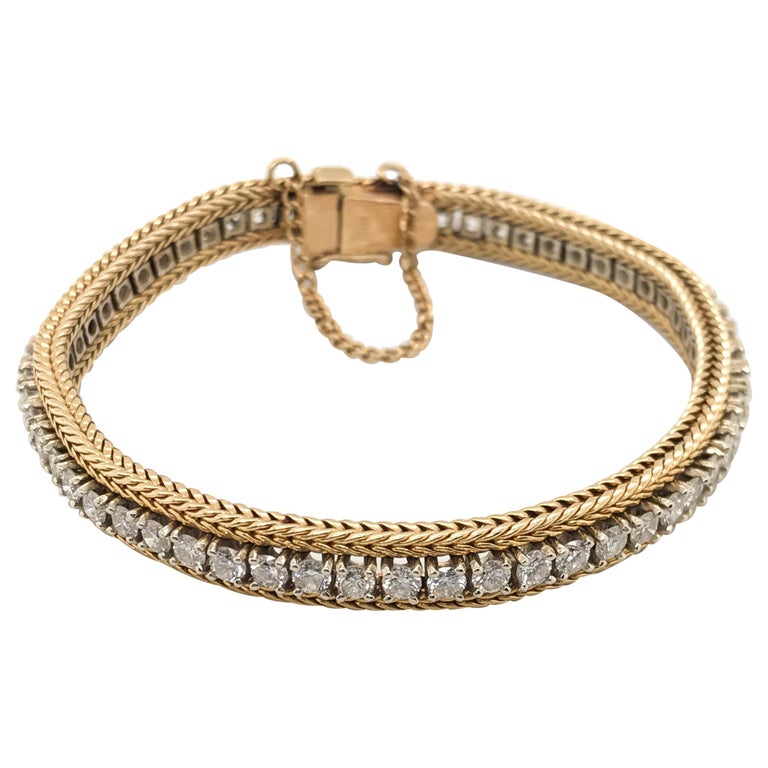 3 50 Carat Diamond Rope Style 14 Karat Yellow Gold Tennis Bracelet At
