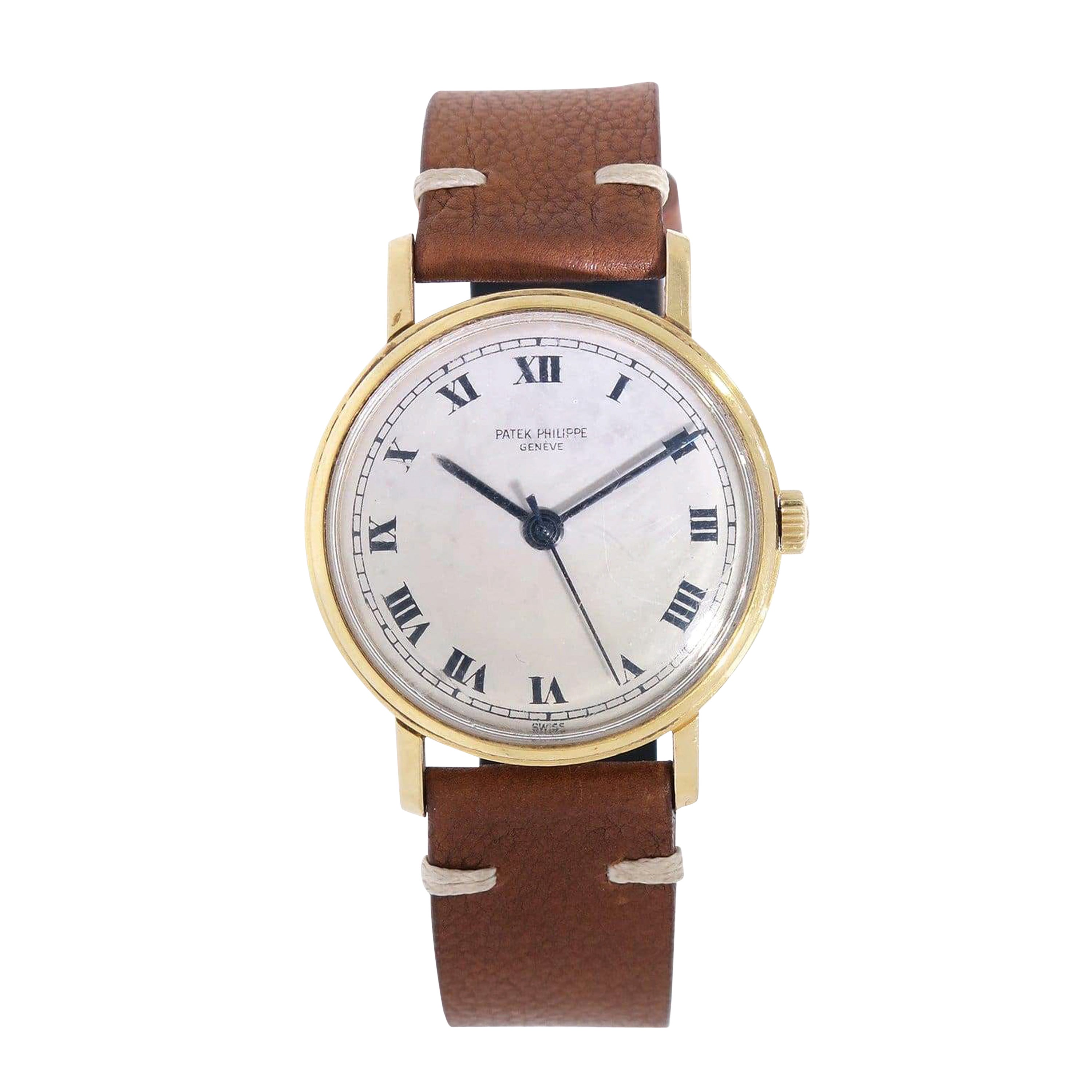 Patek Philippe Yellow Gold Hobnail Calatrava Wristwatch Ref 3520 at 1stDibs