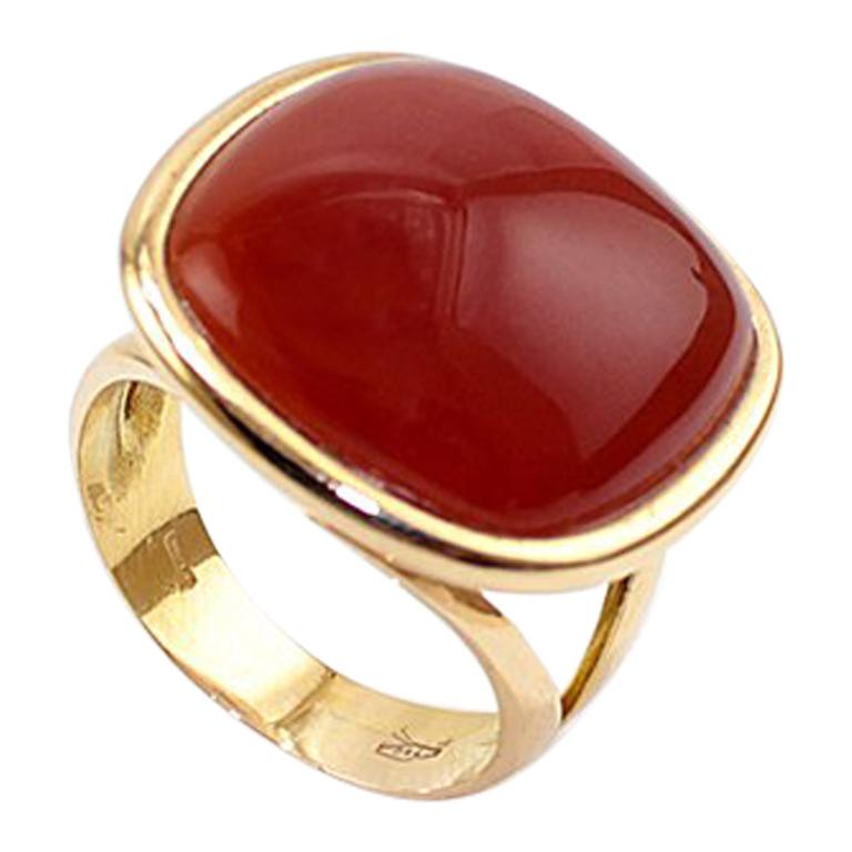 Red Agate 18 Karat Gold Cocktail Ring For Sale at 1stDibs
