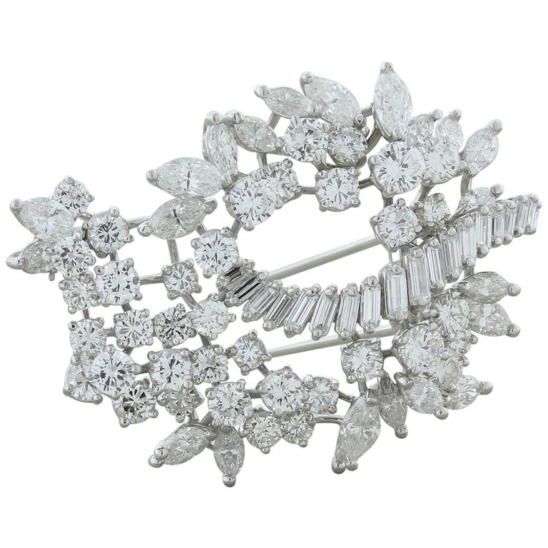 Midcentury Diamond Gold Brooch For Sale at 1stDibs