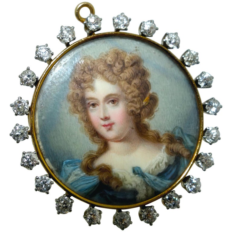 Antique Diamond and Fine Miniature Painting Brooch/Pendant Jacques and ...