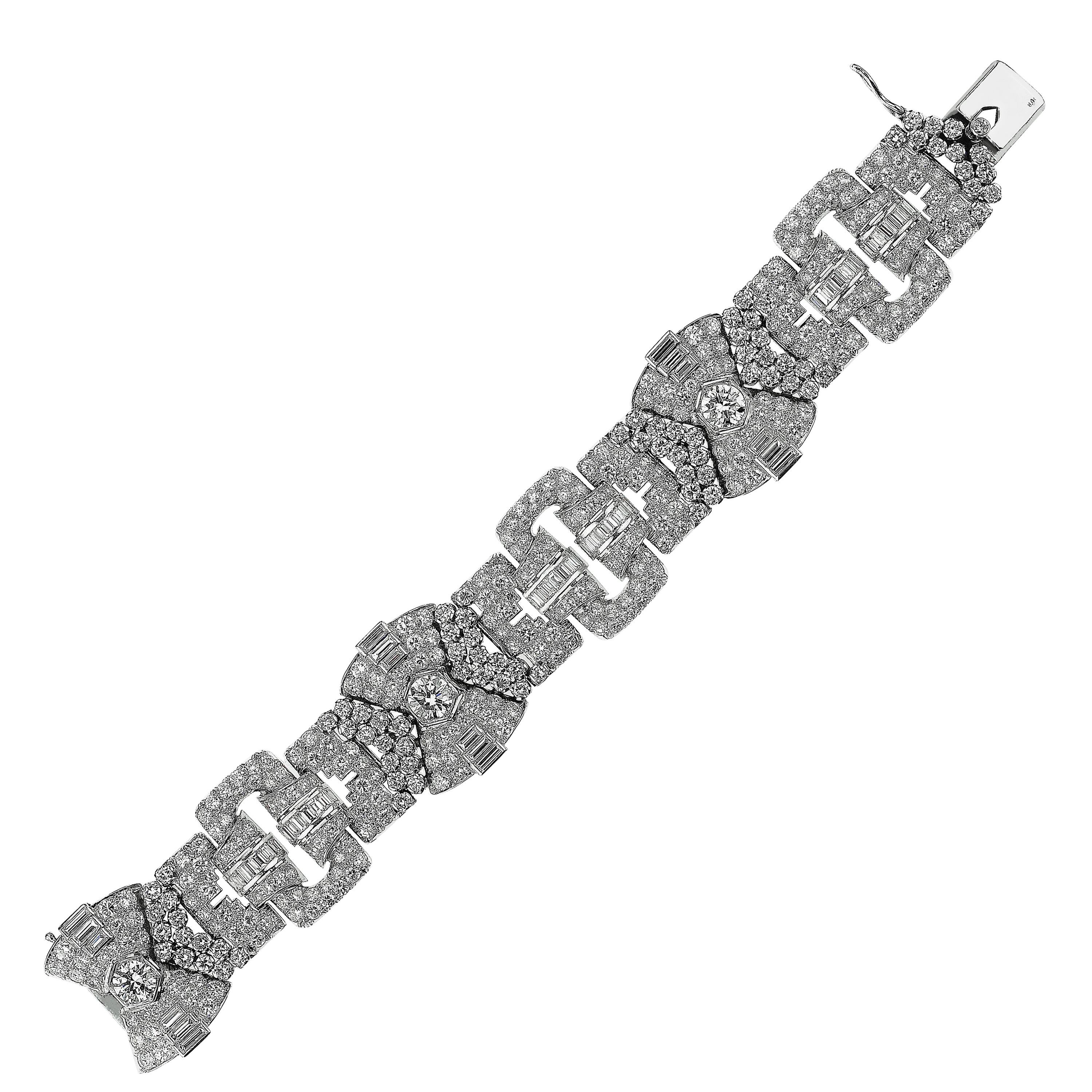 French 1950's Retro, Vintage Diamond 20.3ct Wide Band Bracelet in ...